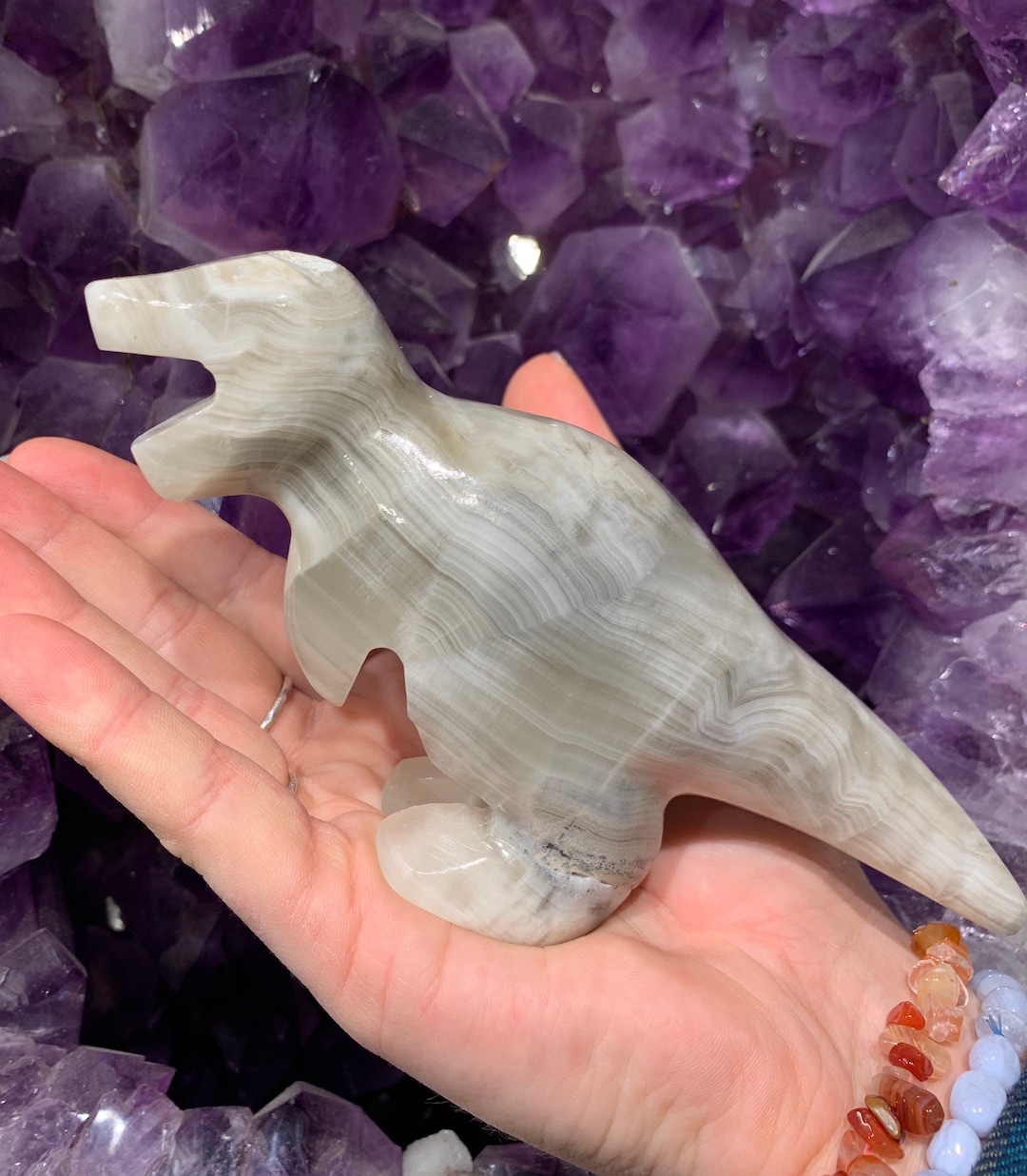 Gray Onyx Large T-rex Carving, Tyrannosaurus Carving, Crystal Dinosaur ...