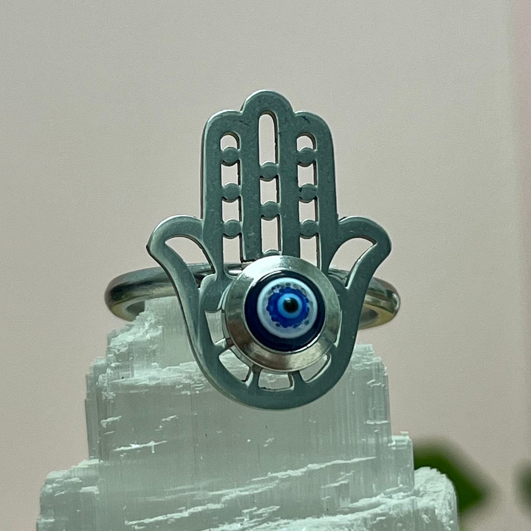 Hamsa Hand W/ Evil Eye Stainless Steel Ring (gold or Silver), Cute Boho Style Jewelry, Gift for ...