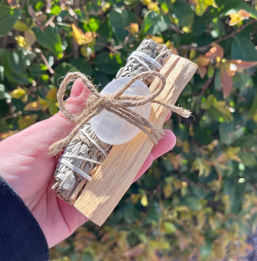 Selenite Crystal Cleansing Bundle, Palo Santo and California Sage ...