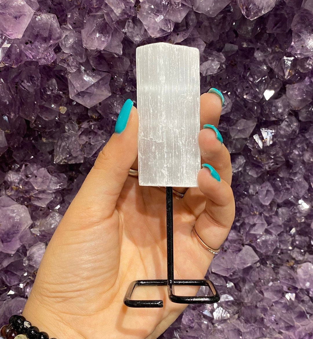 Selenite Stone on Metal Stand, Selenite Mini Pin, Healing Selenite on ...