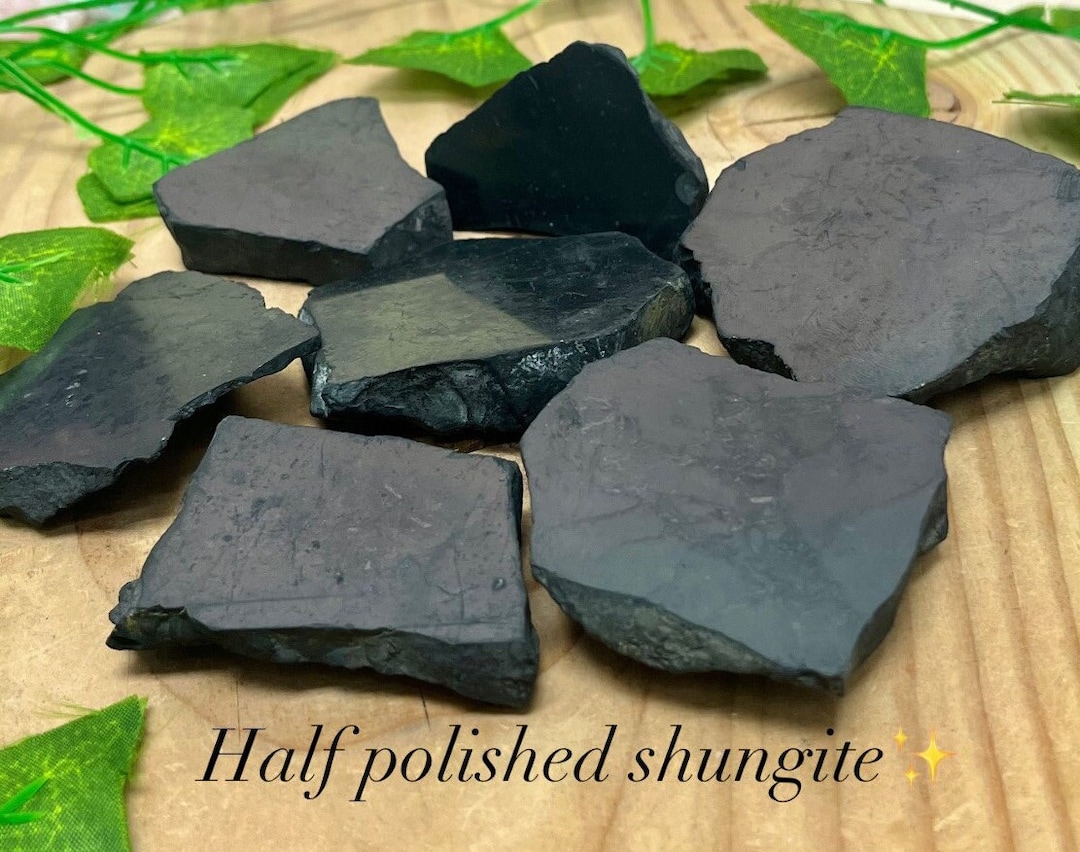 Shungite Half-polished Flat Top Rough Stone, Genuine Shungite Piece ...
