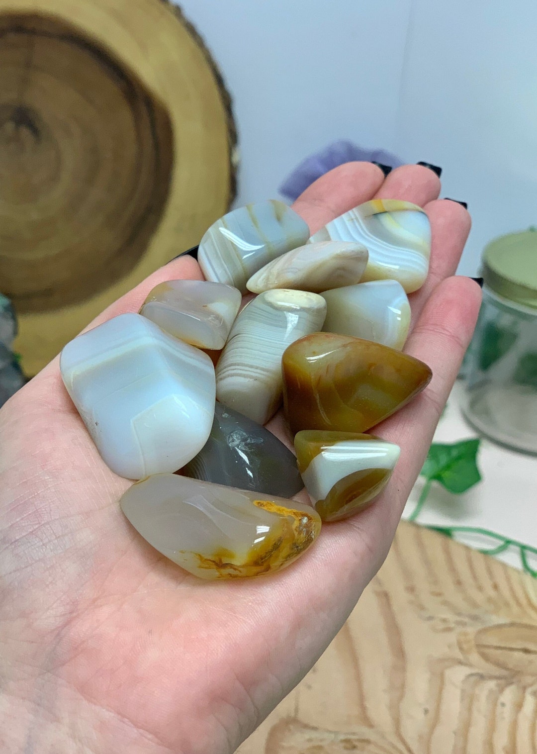 One Banded Gray Agate Tumbled Stone, Chalcedony Stone, Chalcedony Agate ...