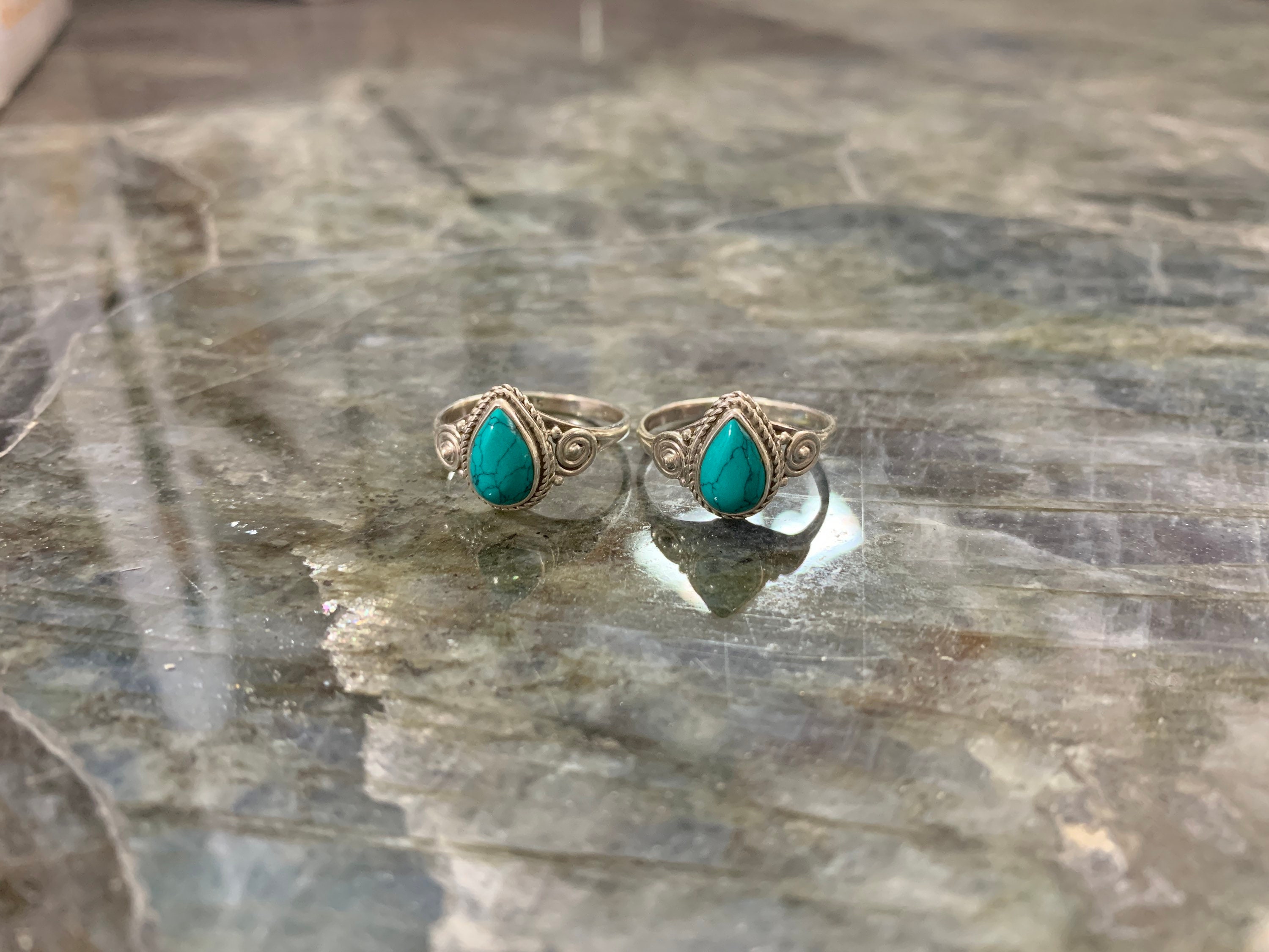 Teardrop Swirl Turquoise Sterling Silver Ring Genuine - Etsy
