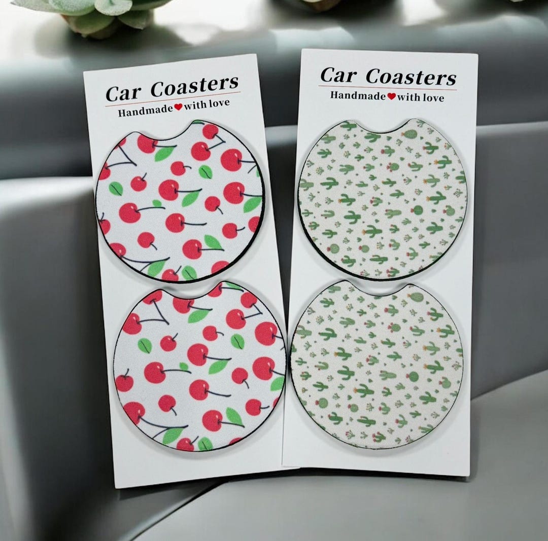 Cute Car Coasters for Cup Holders – Set of 2, Choose Your Design, Boho ...