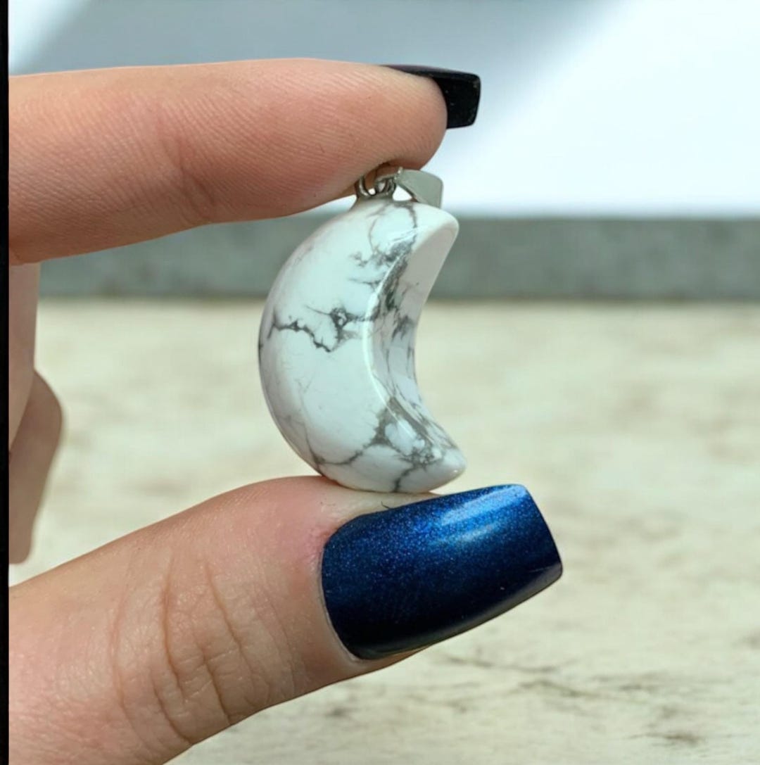 Howlite Puffy Moon Shape Pendant, Moon Carved Pendant, Crown Chakra ...