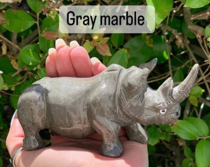 Large Marble Stone Rhino Carving, Hand Carved Rhino Statue, Zoo Animal ...