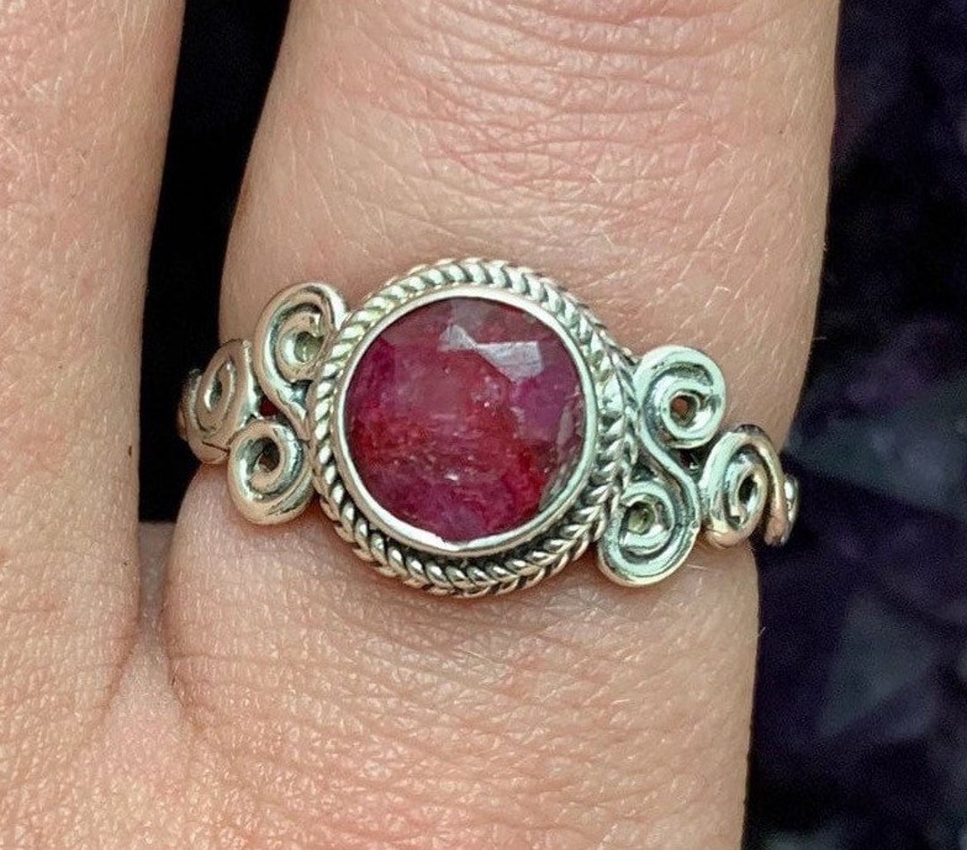 Round Double Swirl Ruby Sterling Silver Ring, Genuine Ruby Stackable ...