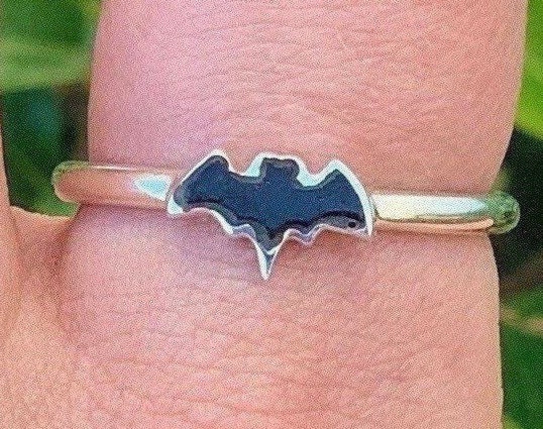 Black Tourmaline Bat Ring, Stackable Ring, Shiny Bat Ring, Bat Shape ...