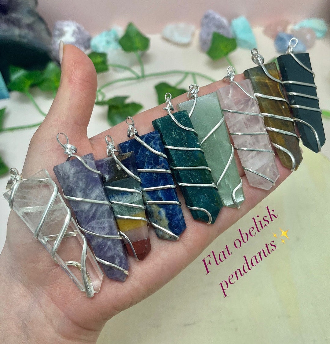 Flat Obelisk Crystal Pendant Collection, Genuine Stone Necklaces, Boho ...