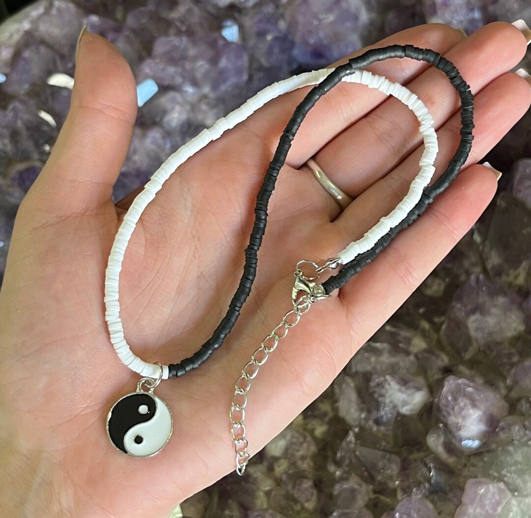 Yin Yang Split Black and White Puka Shell Pendant, Enamel Yin Yang ...