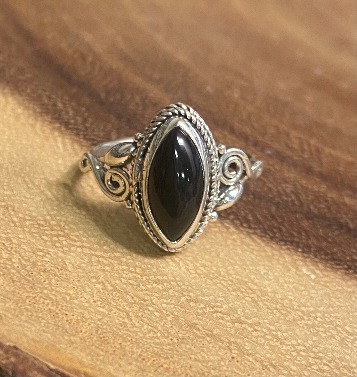 Onyx Marquise Spiral Accent Sterling Silver Ring Genuine Onyx - Etsy