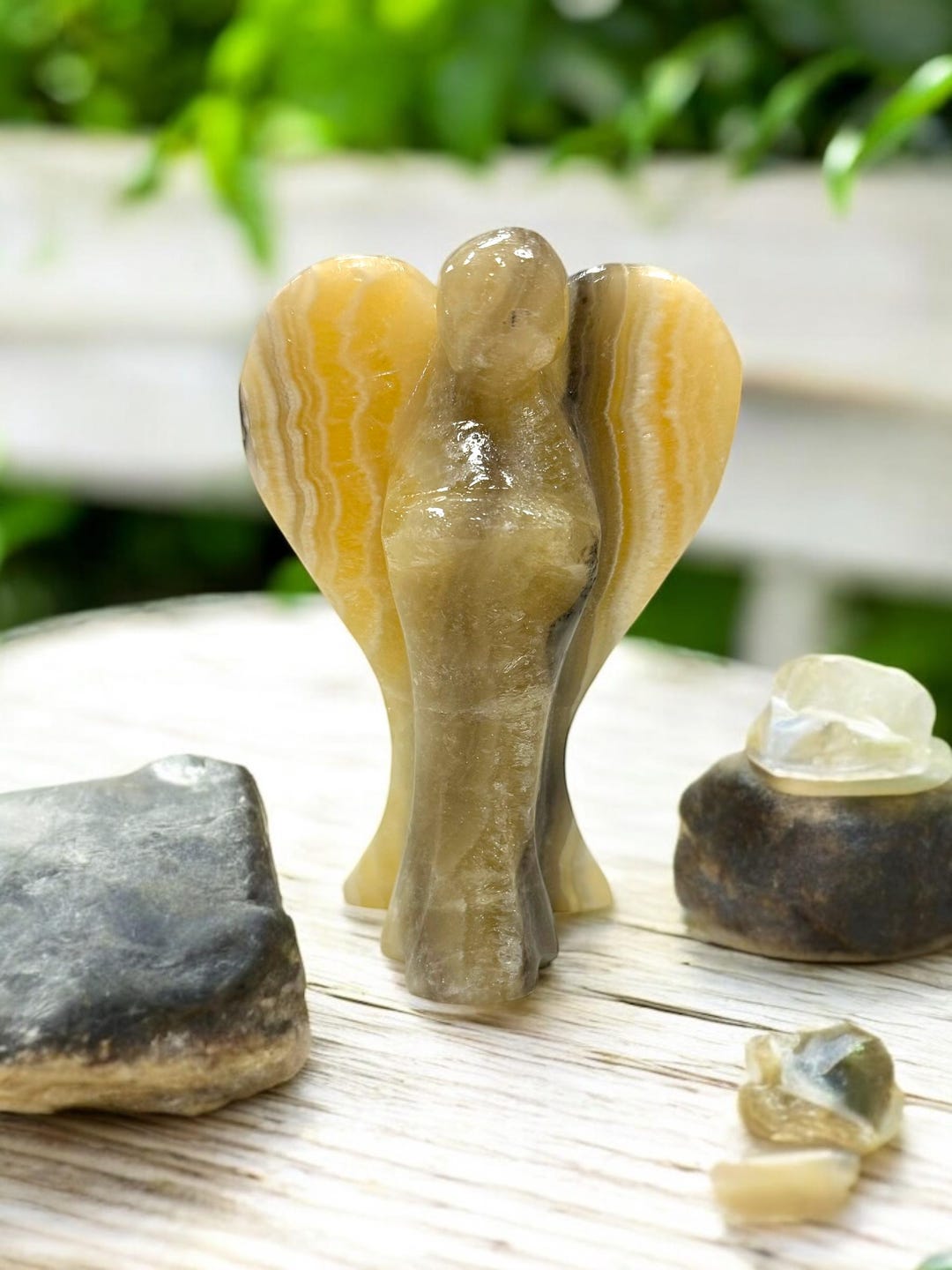 Zebra Onyx Angel Carving – 5" Hand-carved Natural Stone Angel, Unique ...