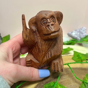 One Teak Wood Funny Monkey Middle Finger Carving, Gag Gift, Bachelor ...