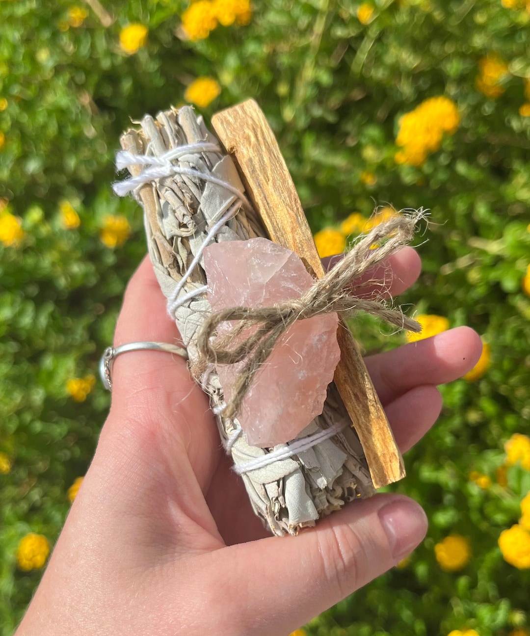 Rose Quartz Cleansing Set: Attracting Love, Self Love Smudge Kit, House ...