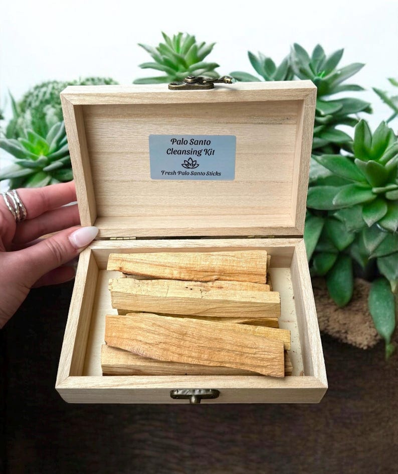 Palo Santo Cleansing Kit- Wooden Box With 5, 10, or 15 Sticks, Natural ...