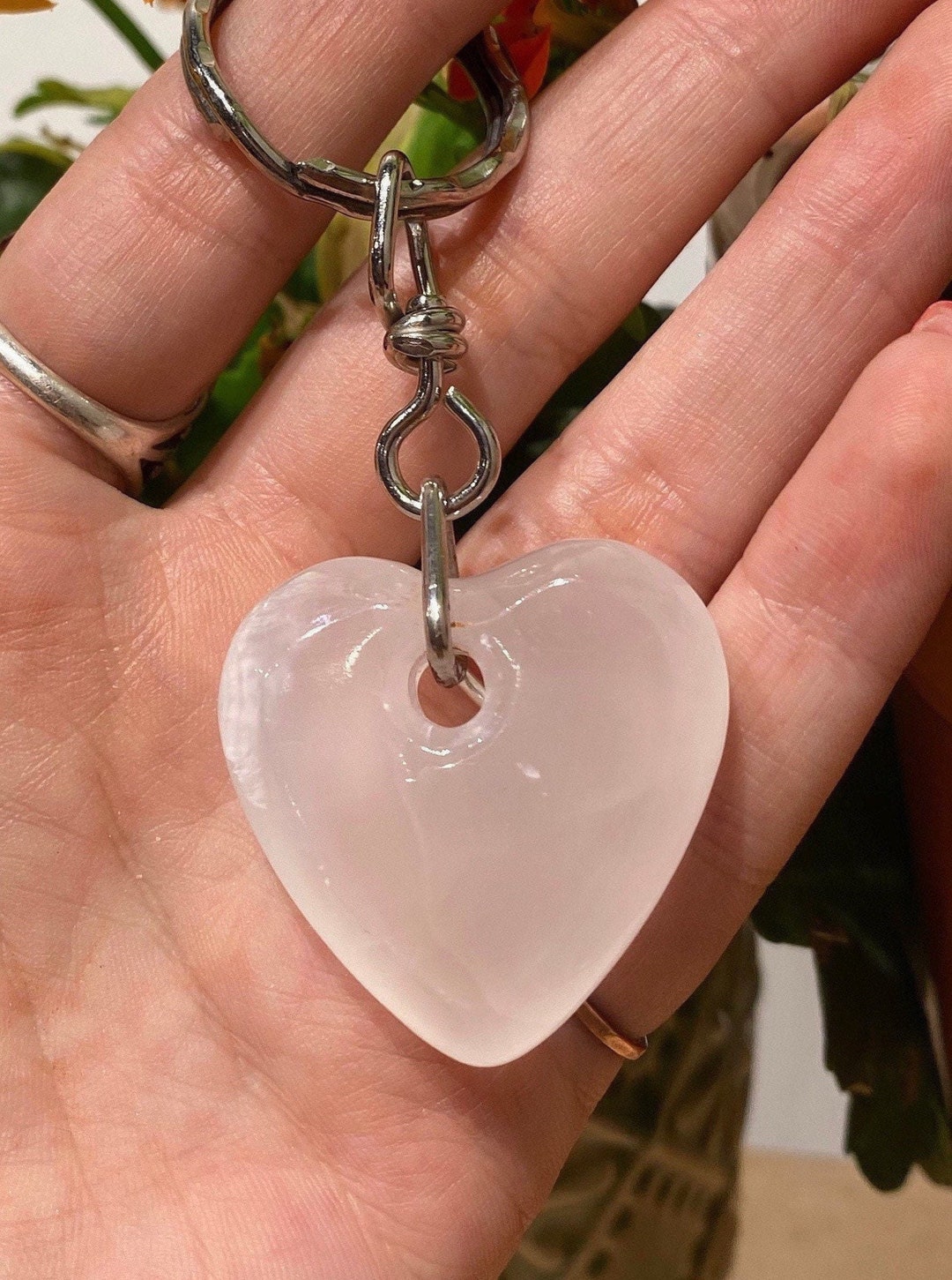 White Onyx Heart Shaped Keychain, Heart Keychain, White Onyx Keychain ...