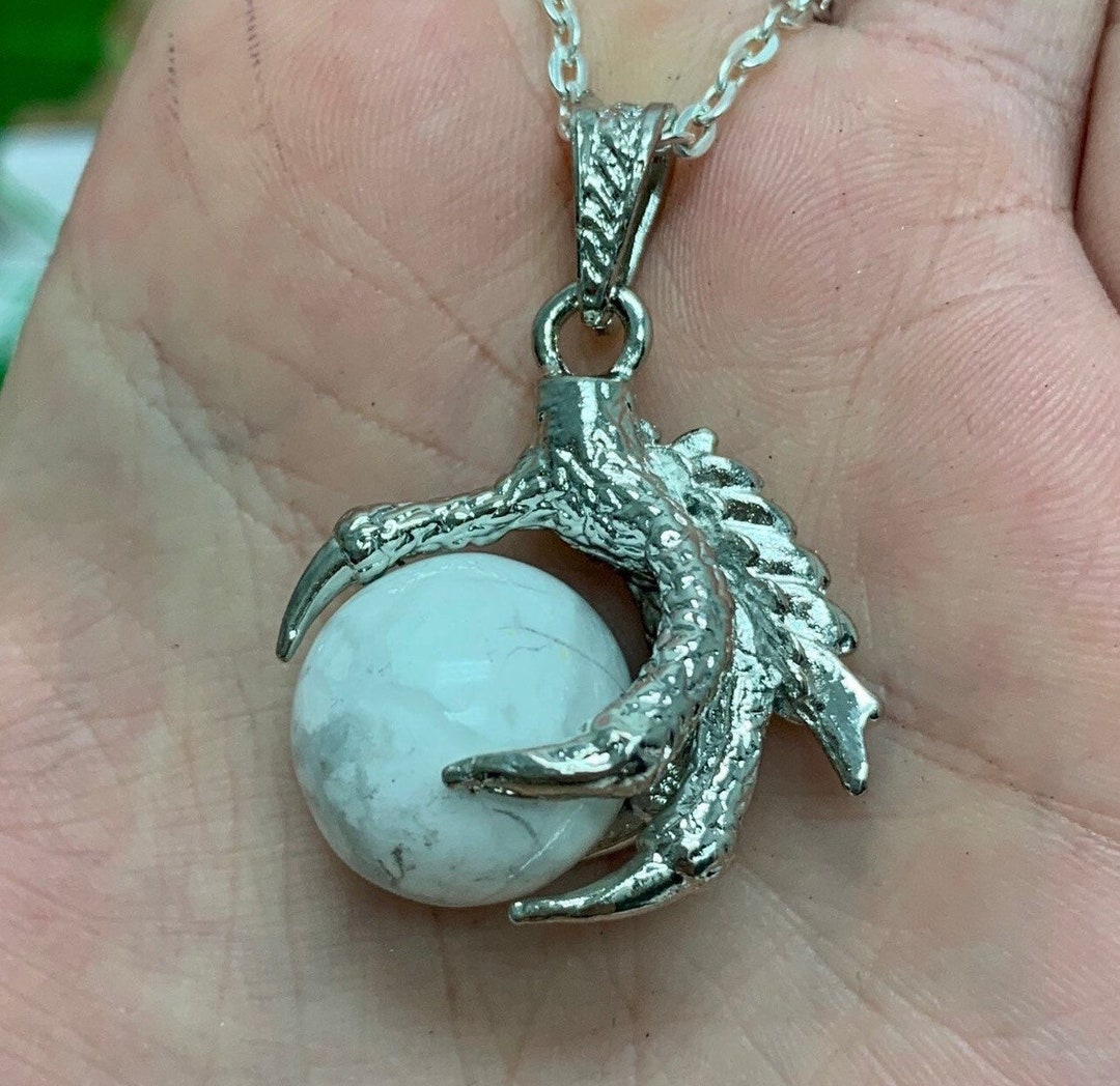 Howlite Dragon Claw Necklace, Crystal Claw Pendant, Howlite Dragon ...