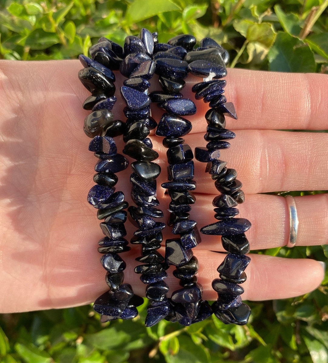 Midnight Goldstone Chip Bracelet, Blue Sandstone Bracelet, Healing ...