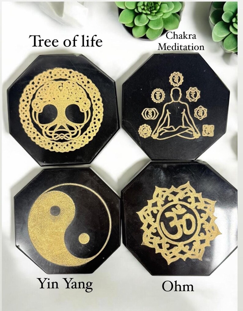 Black Agate Crystal Charging Plate 3-3.5”– Choose Tree of Life, Chakra ...