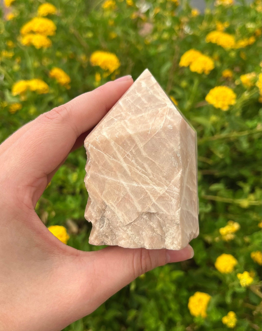 One Small Peachy Pink Moonstone Polished Point, Calming and Healing ...