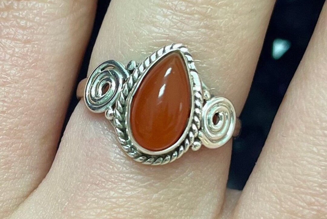 Teardrop Swirl Carnelian Sterling Silver Ring, Confidence Stone, Energy ...