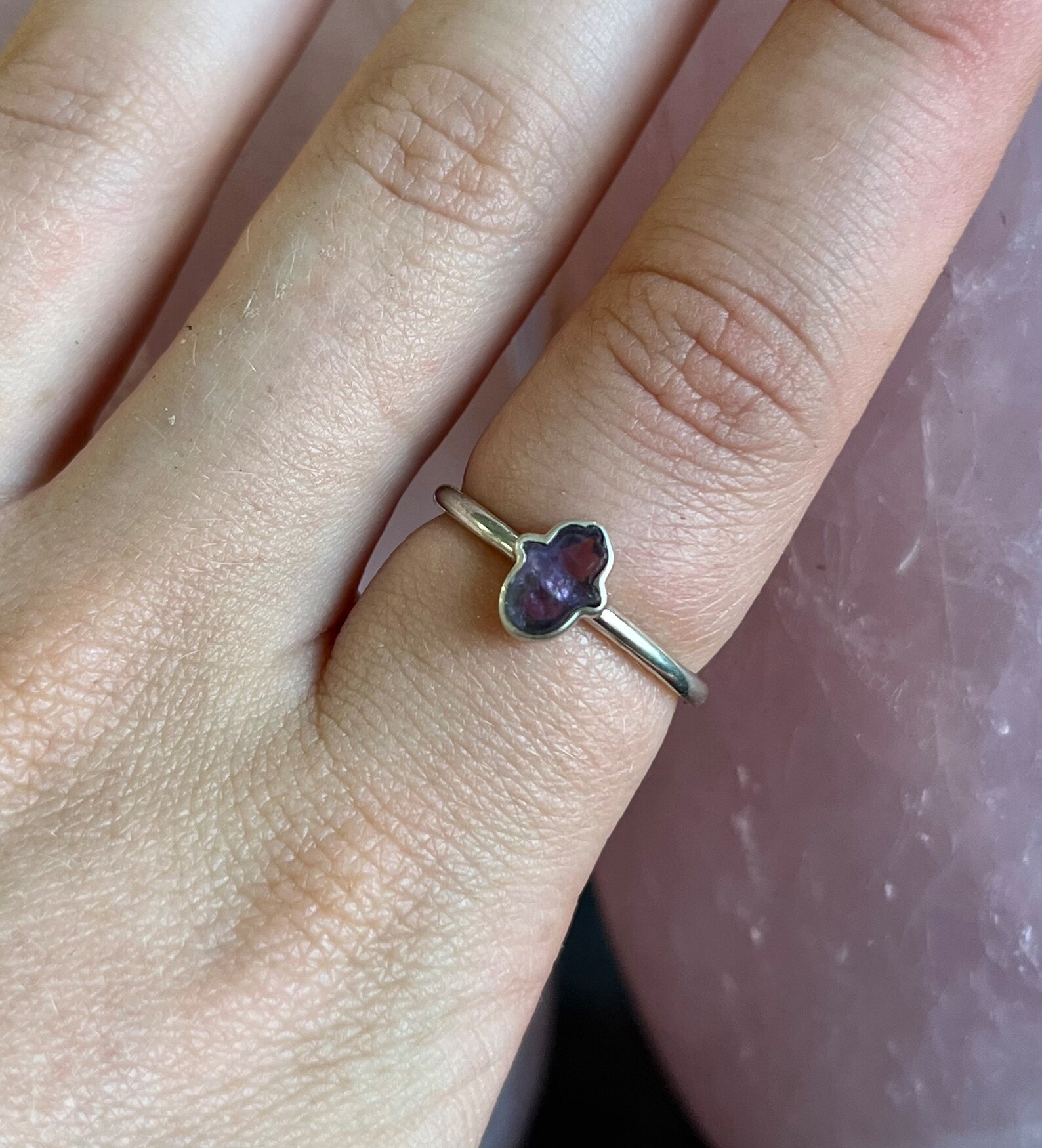Amethyst Hamsa Shape Ring, Inlay Ring, Crown Chakra, Healing Energy ...