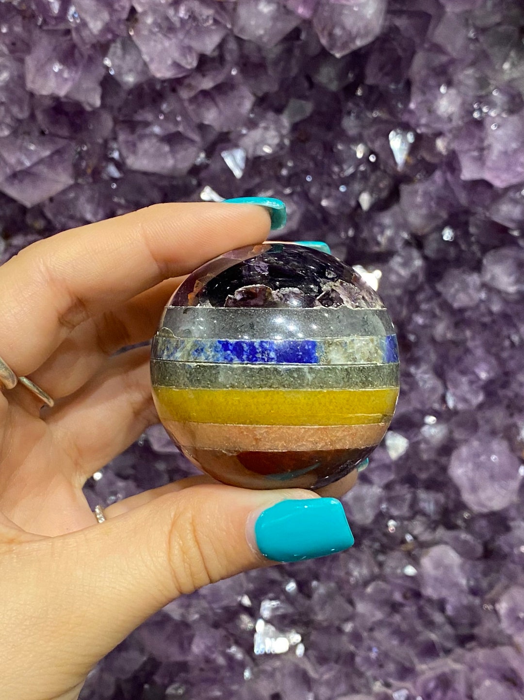 50mm Chakra Sphere With Sphere Stand, 7 Chakra Sphere, Chakra Stone, 7 ...