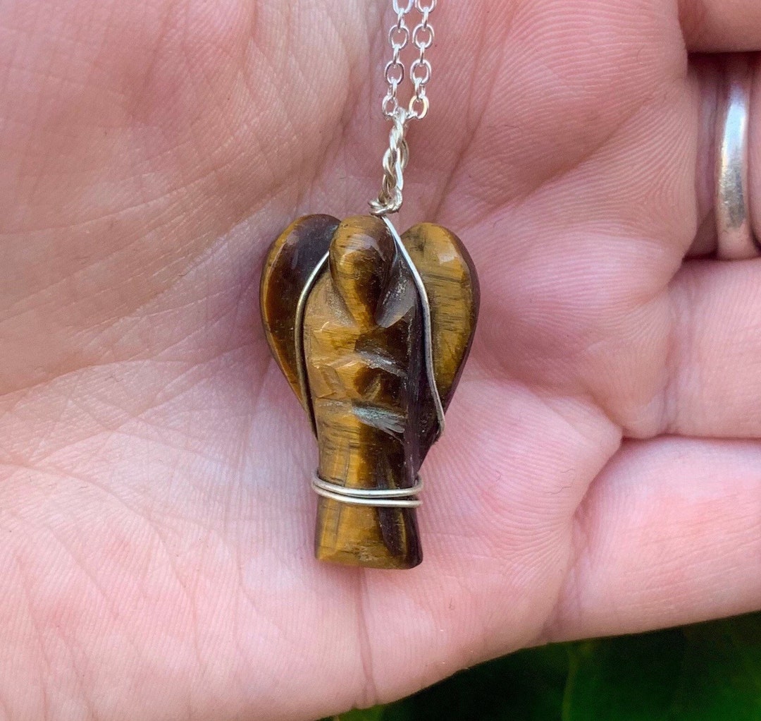 Tigers Eye Angel Pendant, Tigers Eye Wire Wrap, Angel Necklace, Tigers ...