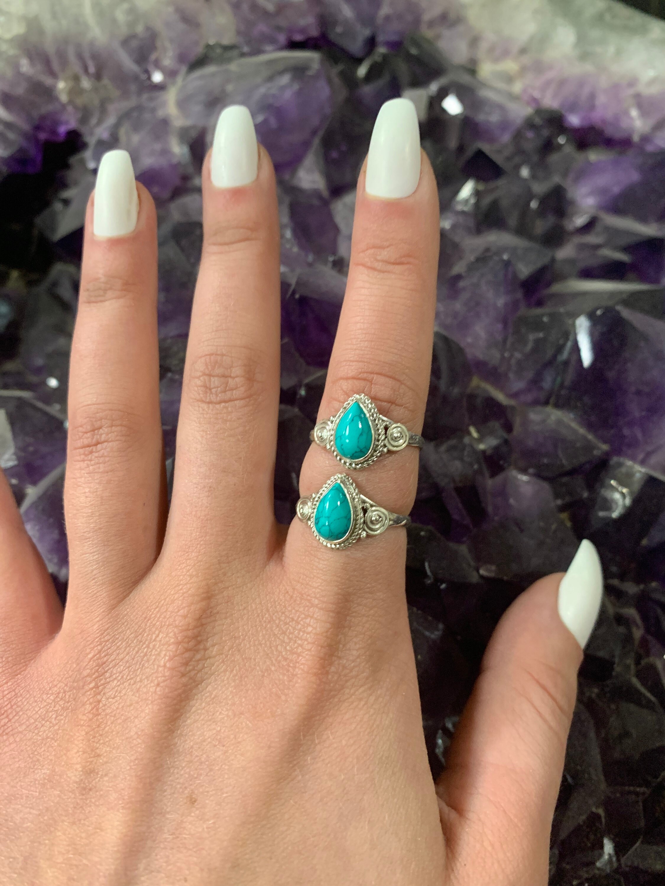 Teardrop Swirl Turquoise Sterling Silver Ring Genuine - Etsy