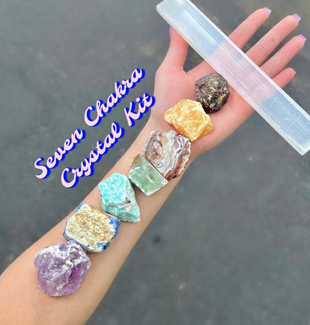 7 Chakra Stones Beginner Crystal Kit W/ Selenite Charging Bar, Rough ...