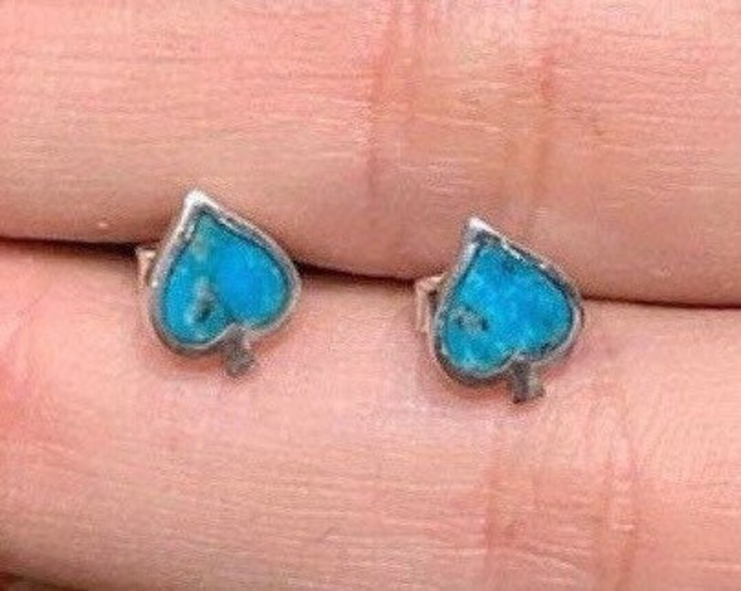 Turquoise Spade Shape Sterling Silver Earring, Turquoise Stud, Ace of ...