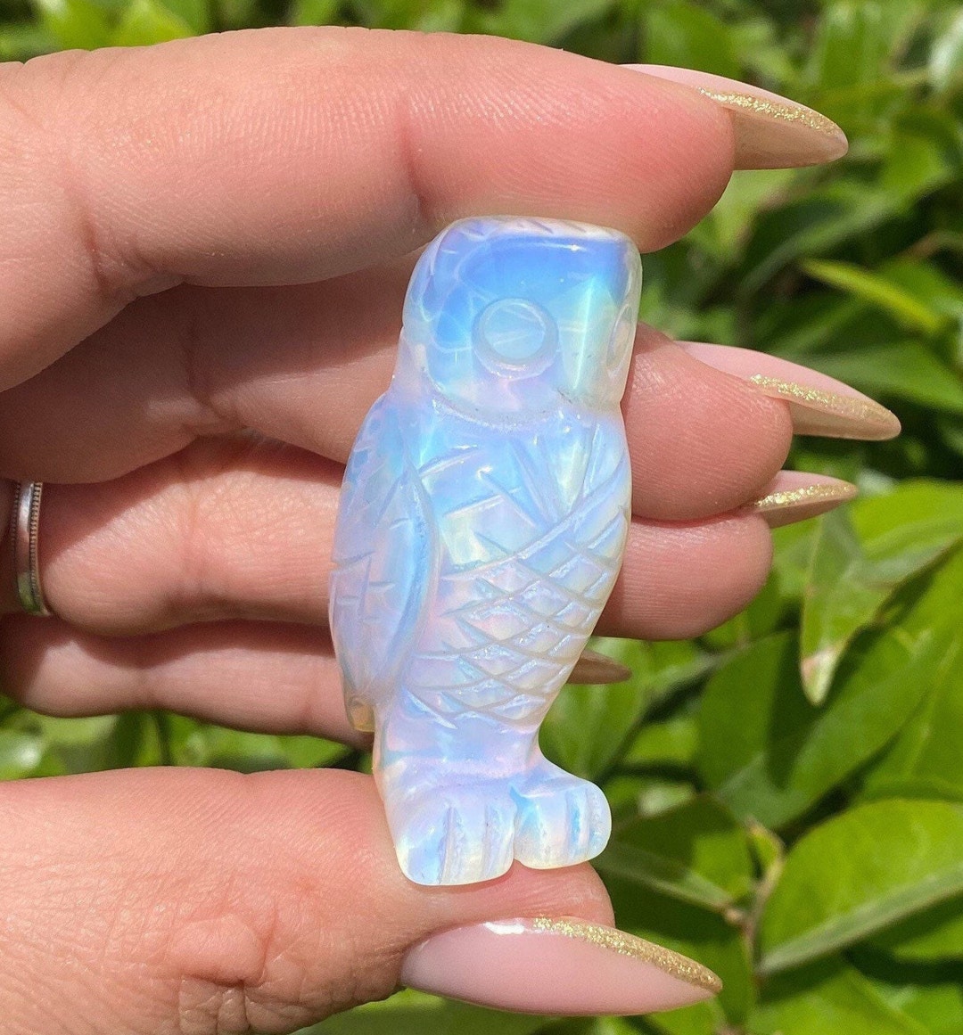 Opalite Owl Stone Carving, 2" Owl Carving, Stone Carving, Crown Chakra ...