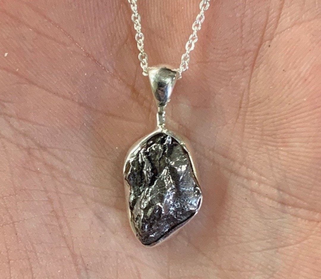 Authentic Rough Meteorite Sterling Silver Pendant , Unpolished Raw ...