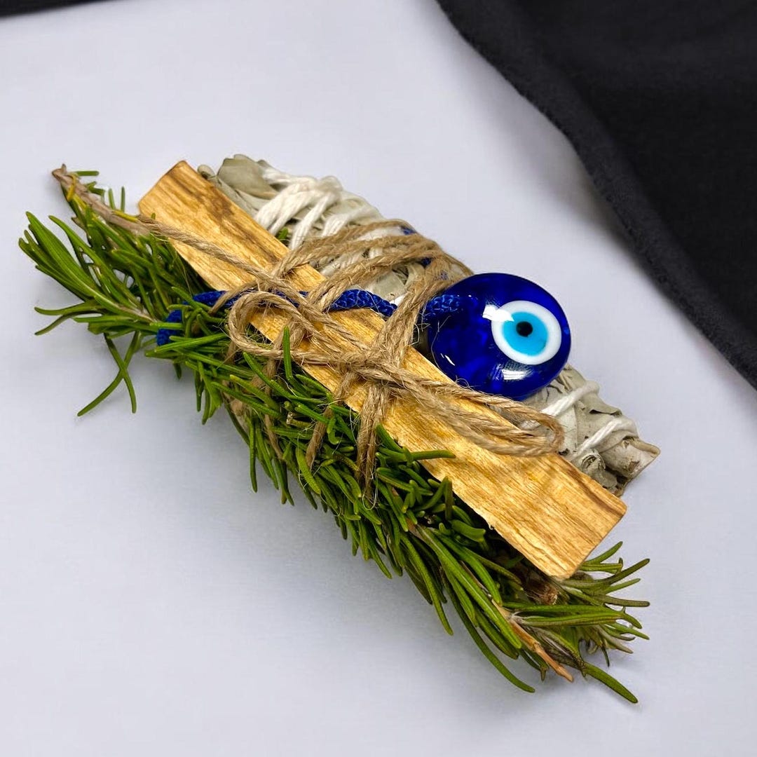 Rosemary Cleansing Bundle W/ Evil Eye, Sage, Palo Santo, Protection ...