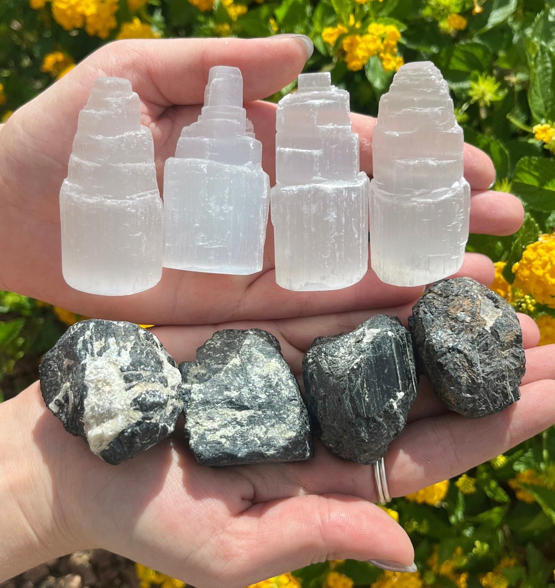 Home Protection Selenite and Black Tourmaline 4 Piece Set, Kit ...