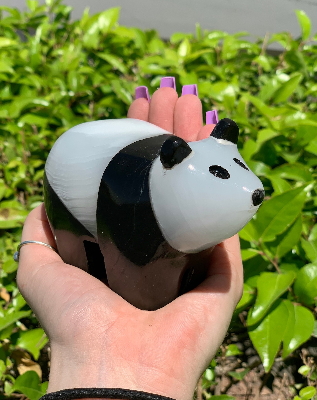 One Black and White Onyx Panda Carving, Panda Bear Carving, Stone ...