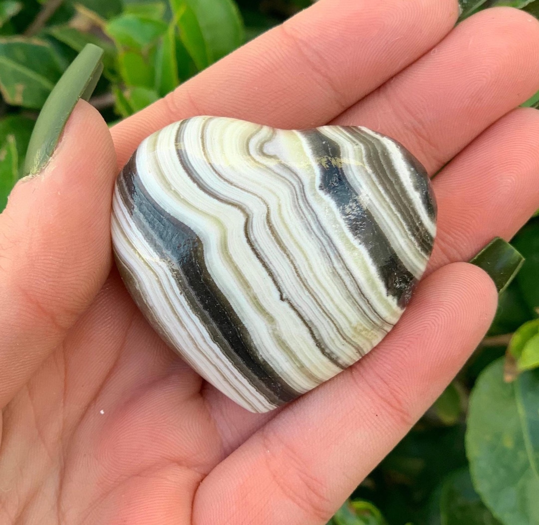 Small Zebra Onyx Puffy Heart Crystal, 1.5" Pocket Stone From Mexico ...