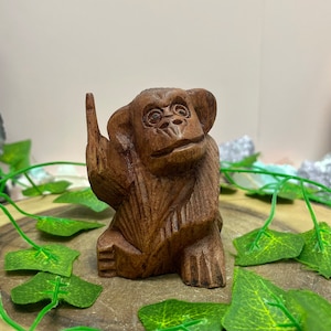 One Teak Wood Funny Monkey Middle Finger Carving, Gag Gift, Bachelor ...