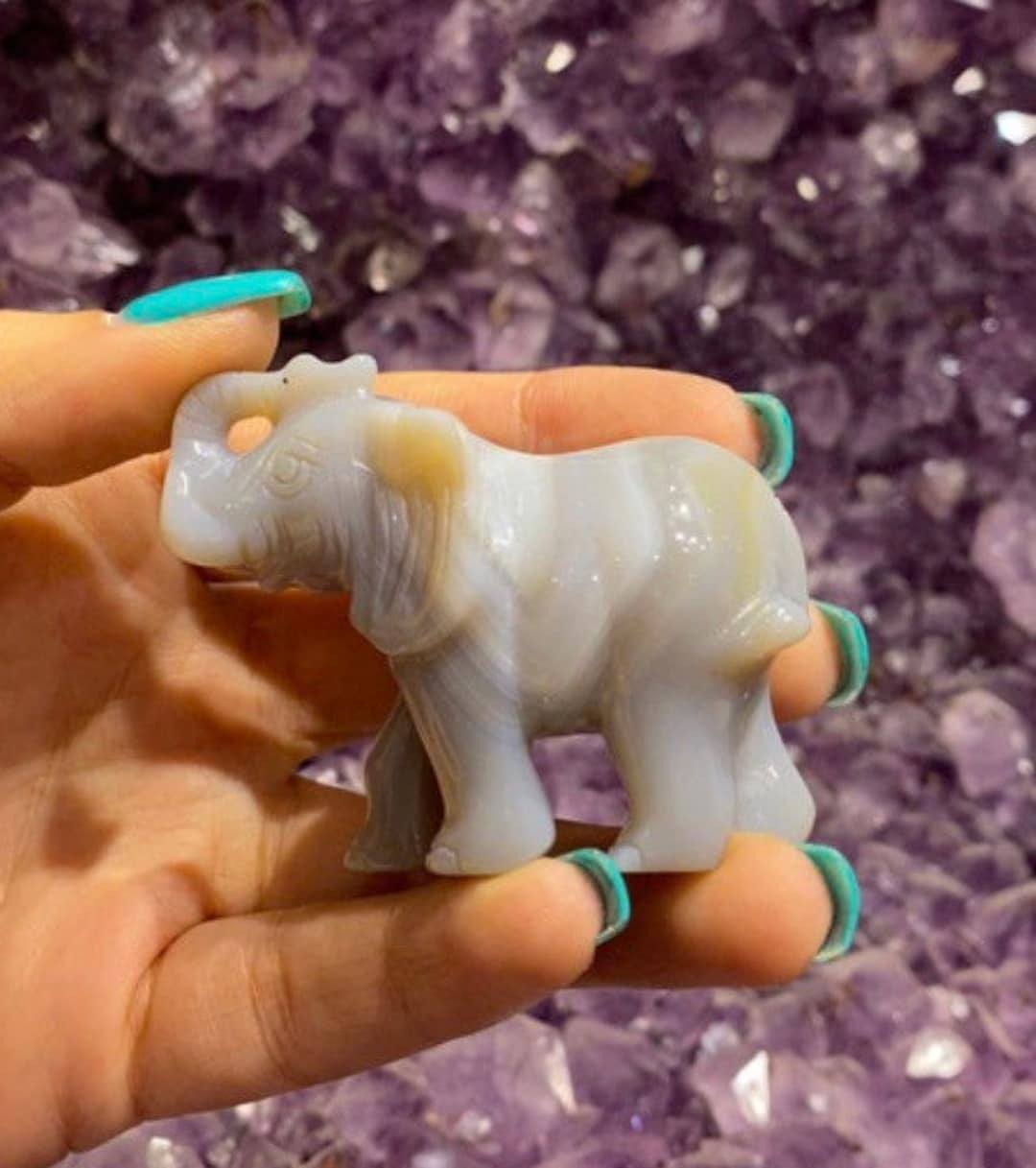 Gray Agate Elephant Carving, Elephant Carving, Chalcedony Crystal ...