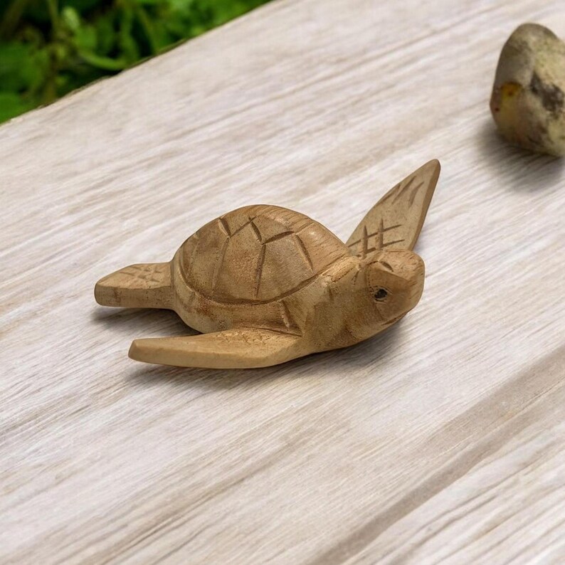 One Hand-carved Teak Wood Sea Turtle, Wooden Turtle Gift, Zen Ocean ...