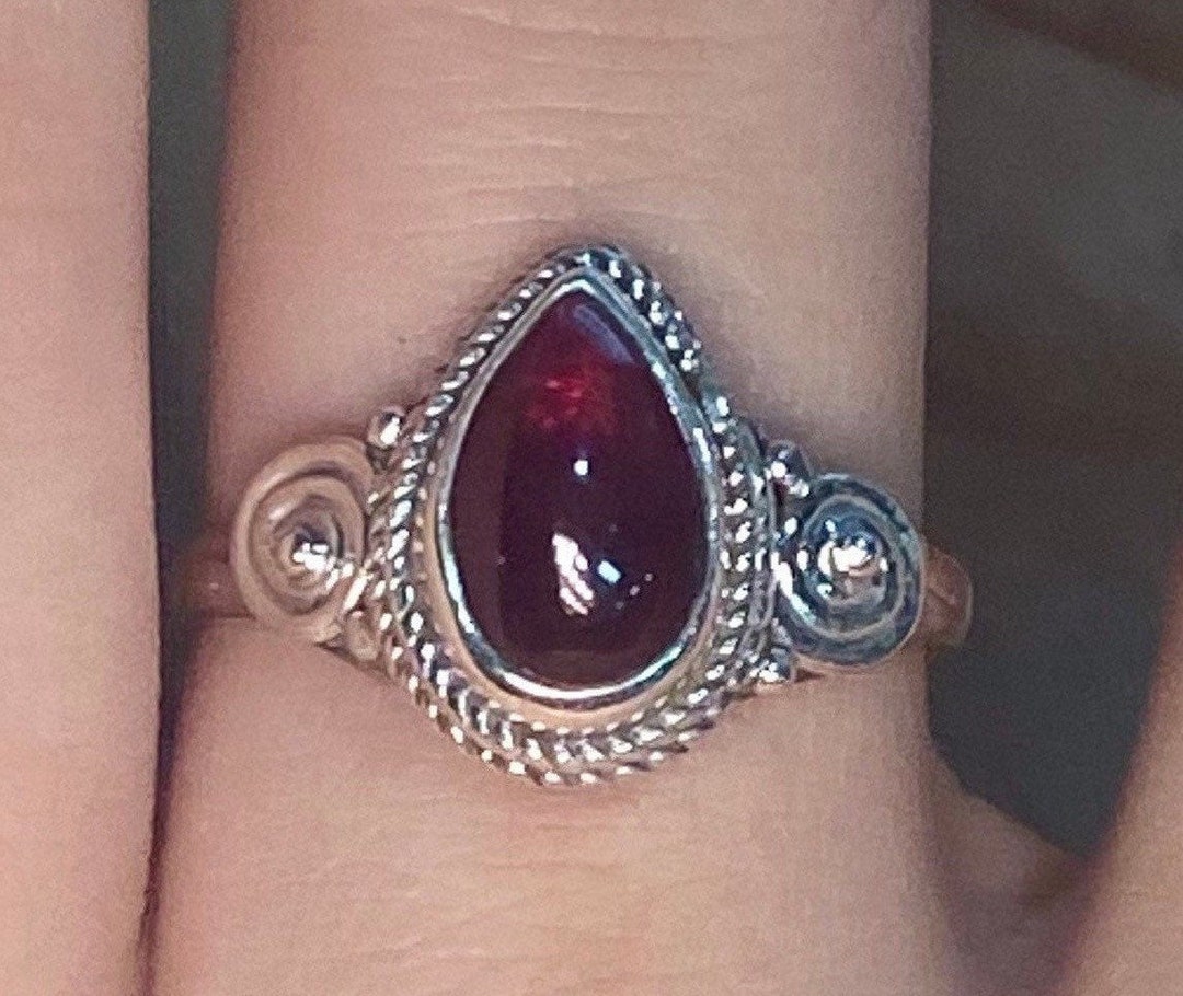 Teardrop Swirl Garnet Sterling Silver Ring, Genuine Garnet Stackable ...