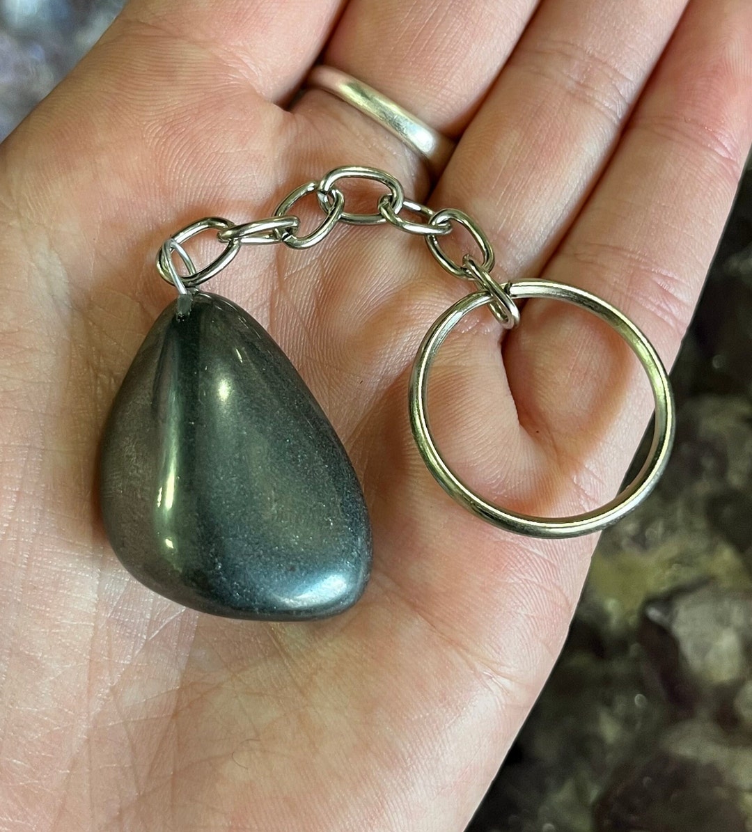 Hematite Stone Key Chain, Free Form Hematite, Crystal Keychain, Boho ...
