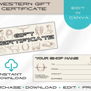 Western Gift Certificate Template | Rustic Printable Voucher for Small ...
