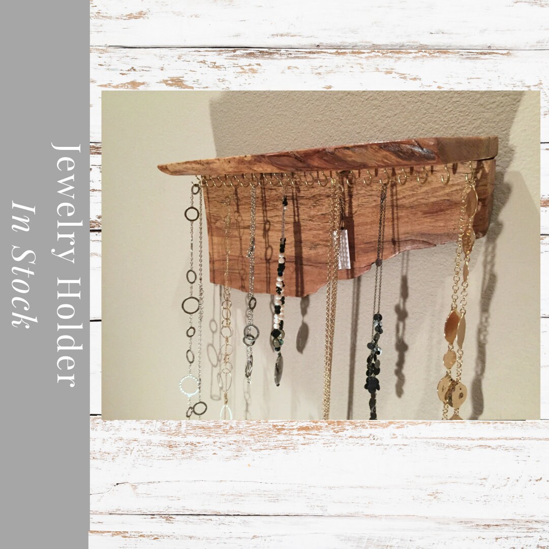 Rustic Wood Jewelry Display Holder With Shelf. Jewelry Storage/ Rustic ...