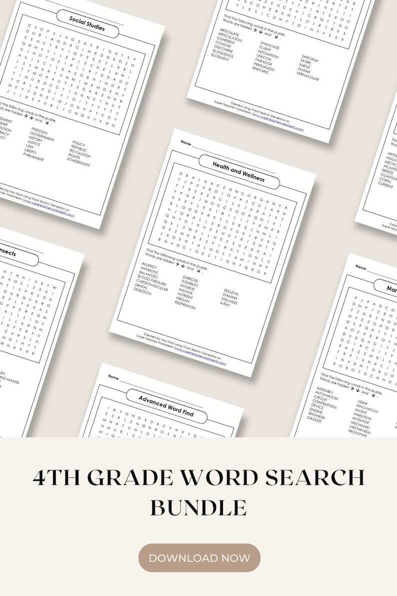 4th Grade Word Search Bundle - Homeschool Curriculum - Digital Download ...