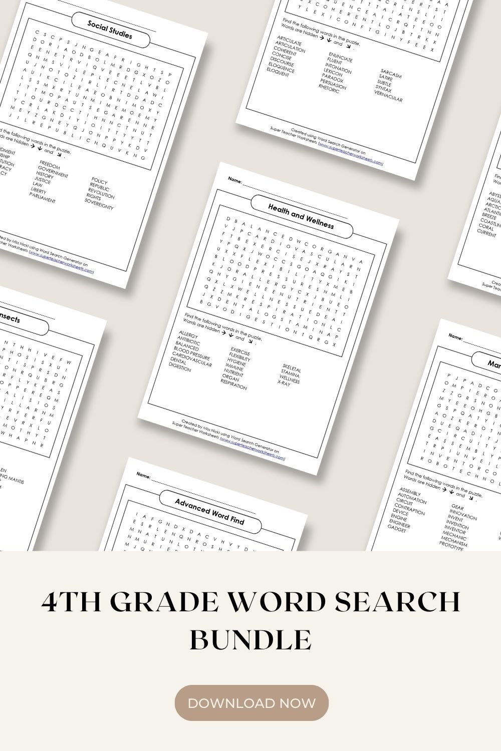 4th Grade Word Search Bundle Homeschool Curriculum Digital Download - Etsy