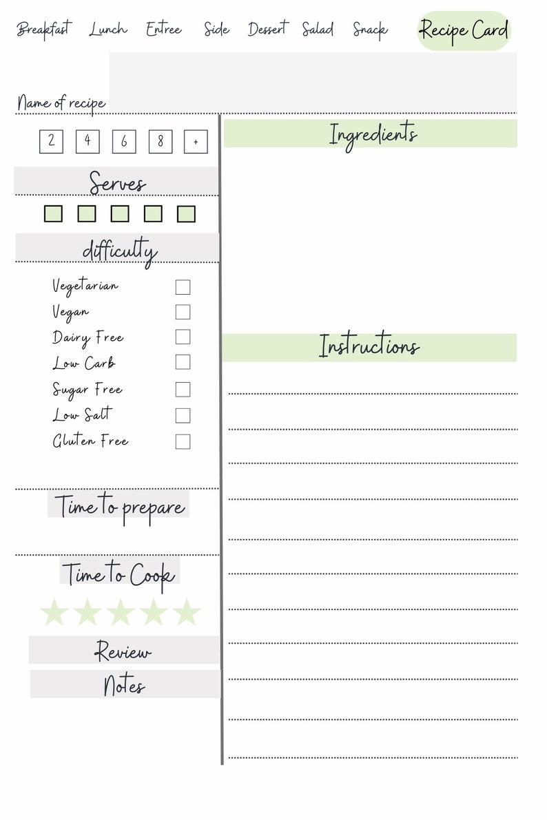 Blank Recipe Card: (4 X 6) Printable Recipe Card - Kitchen Collection ...