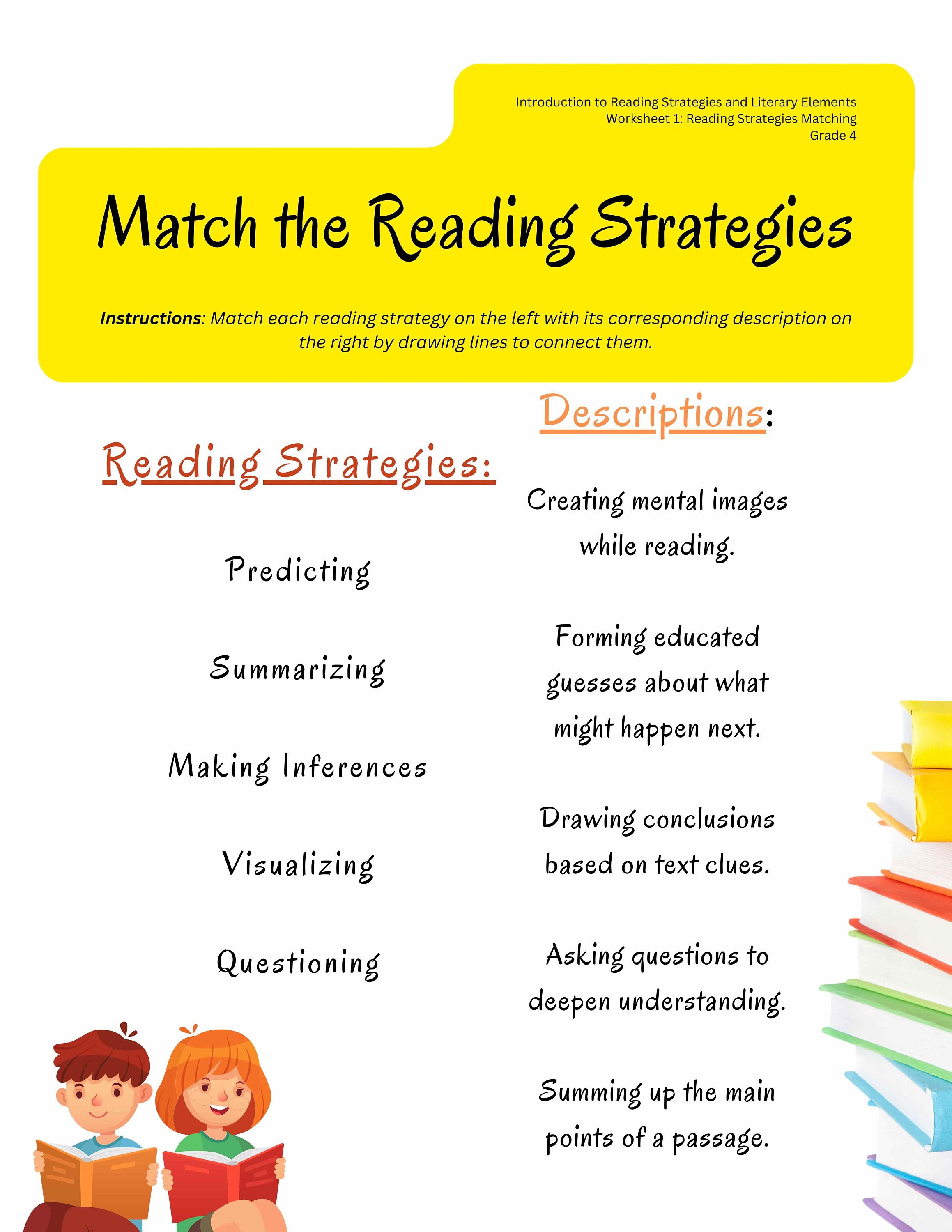 4th Grade Reading Strategies and Literary Elements Worksheets - Instant ...