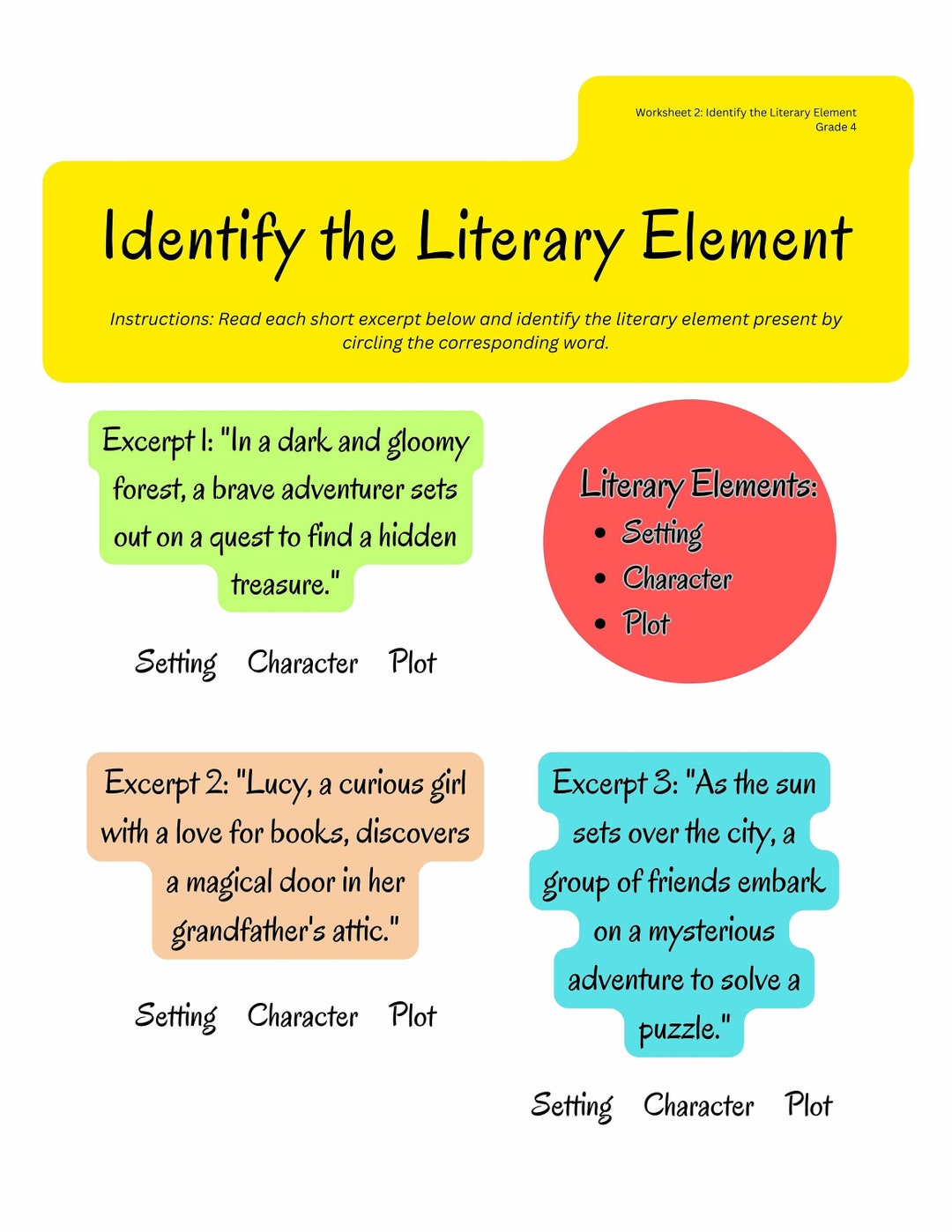 4th Grade Reading Strategies and Literary Elements Worksheets - Instant ...