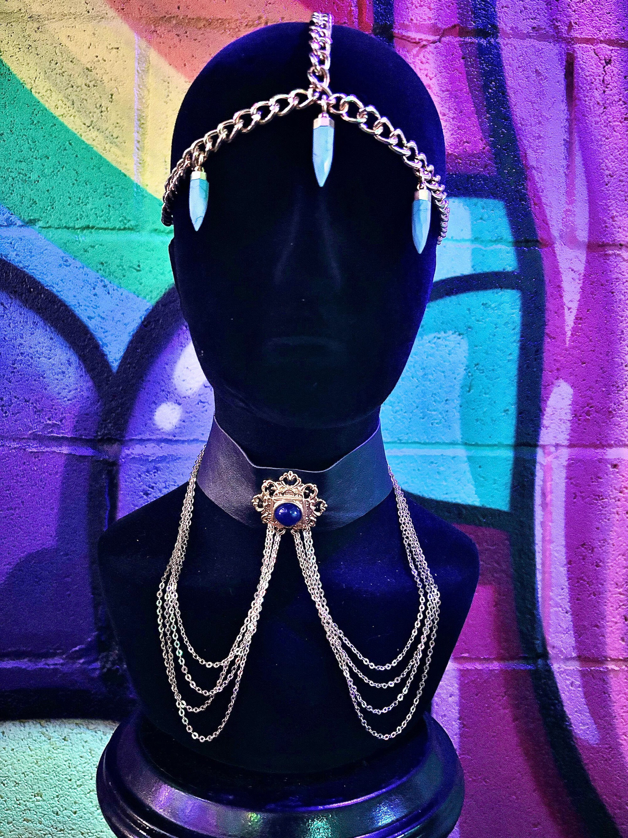 Turquoise and Gold Head Chain - Etsy